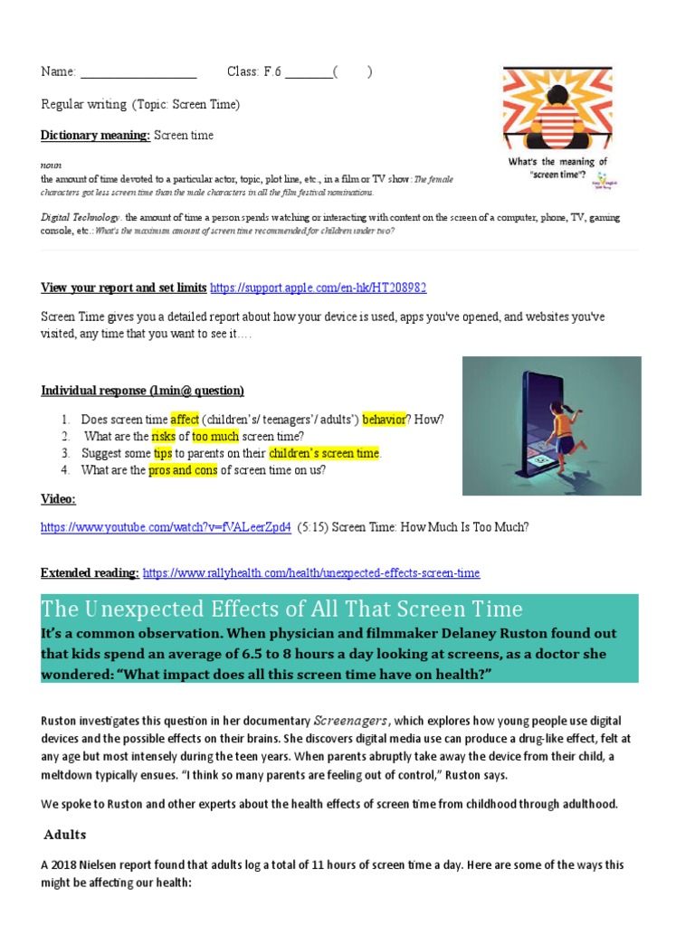 Regular Writing - Screen Time | Download Free PDF | Adolescence | Sleep