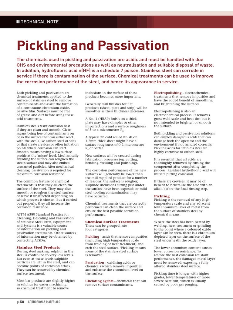 Pickling and Passivation: Technical Note | PDF | Corrosion | Stainless ...