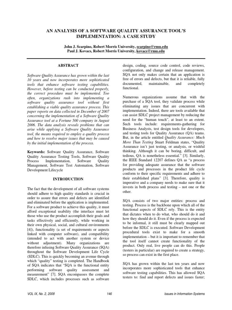 An Analysis of A Software Quality Assurance Tool'S Implementation: A ...
