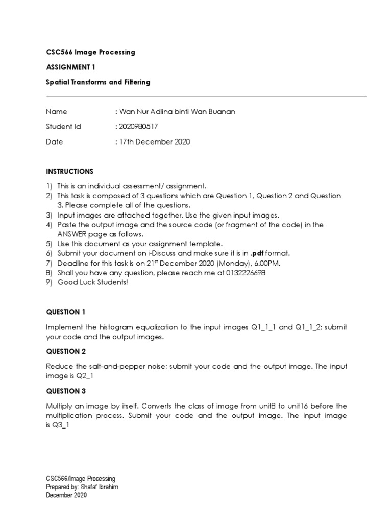 CSC566-assignment 1-Dec2020 - Image Processing | PDF | Image Processing ...
