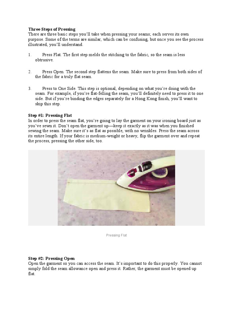Essential Pressing Techniques for Seams | PDF | Seam (Sewing) | Textiles