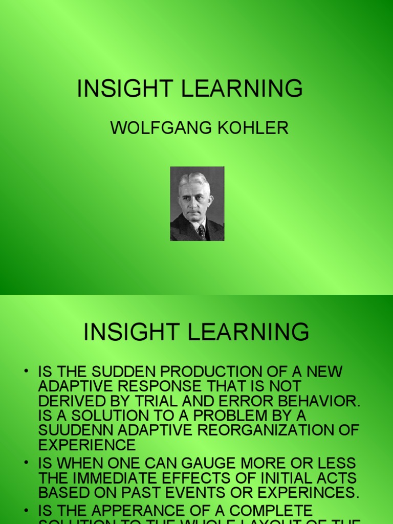 Insight Learning: Wolfgang Kohler | PDF | Insight | Learning