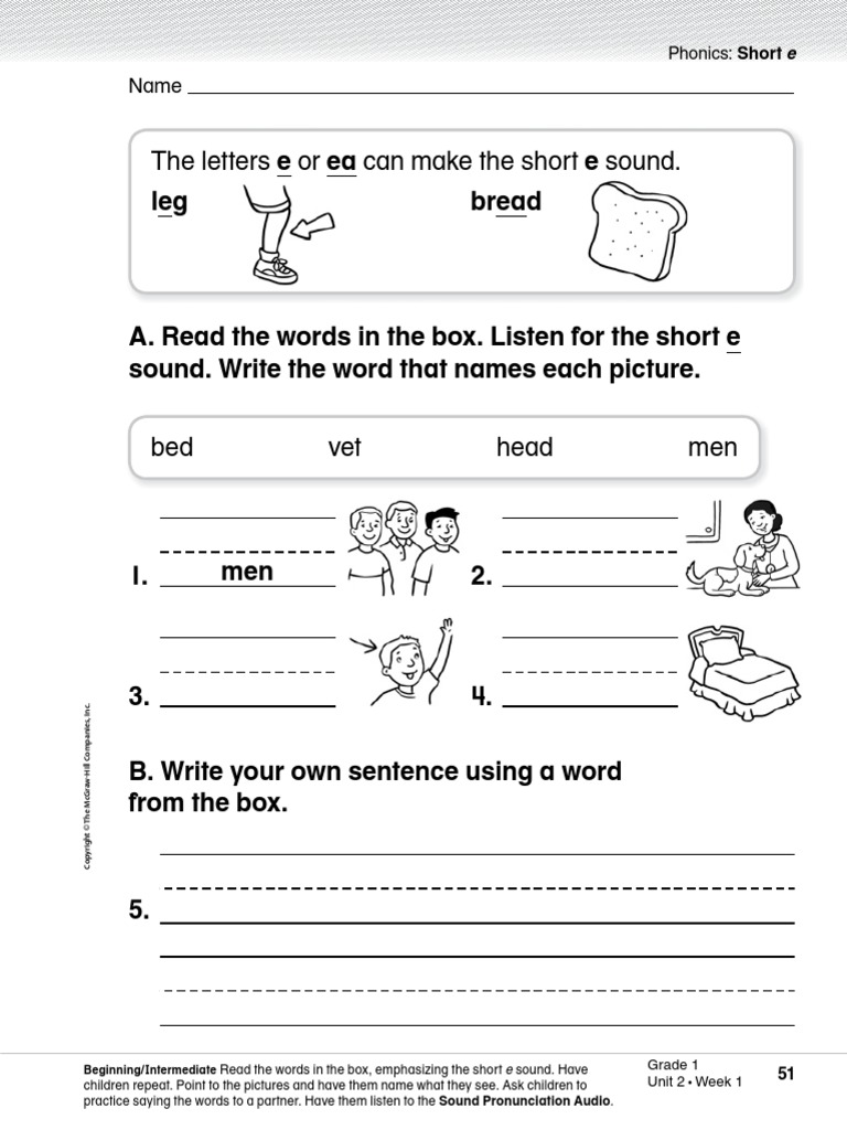 Phonics, Short e Sound Worksheet 2 | PDF