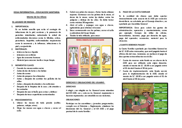 Guía de Lavado de Manos y Cuotas JASS | PDF | Medicina | Microbiología