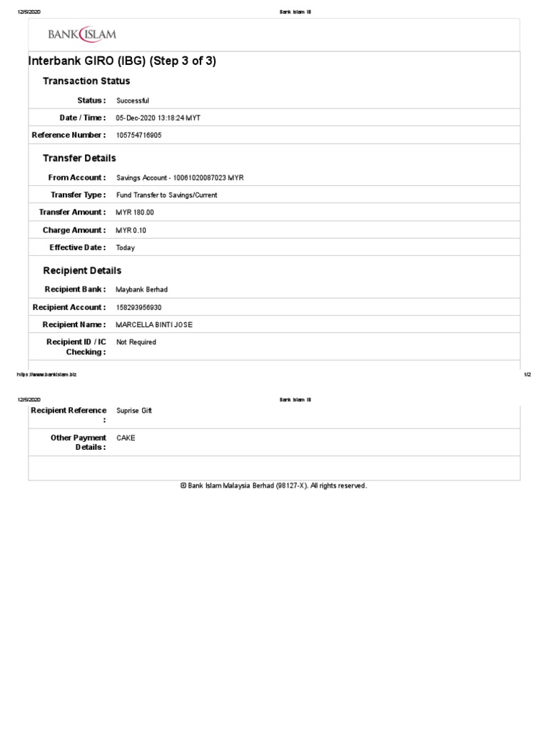 Interbank GIRO (IBG) (Step 3 of 3) : Transaction Status | PDF