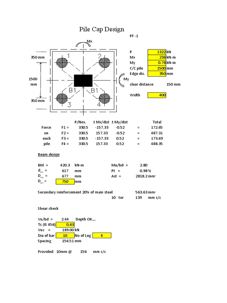 Pile Cap Design For 4 PILE | PDF