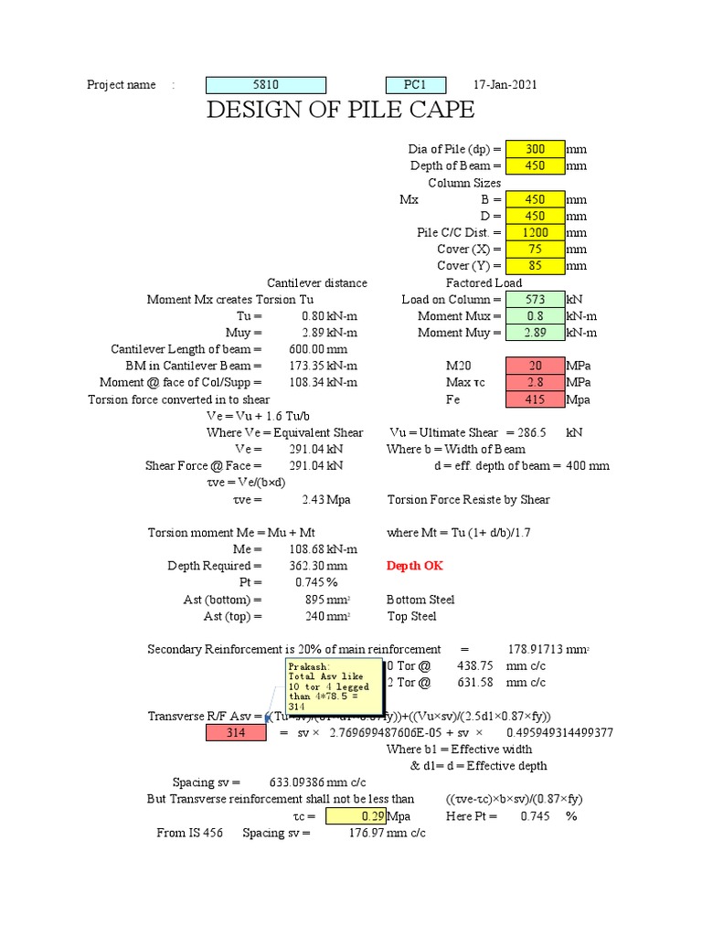 Design Calculations for Pile Caps Supporting Single Columns Under ...