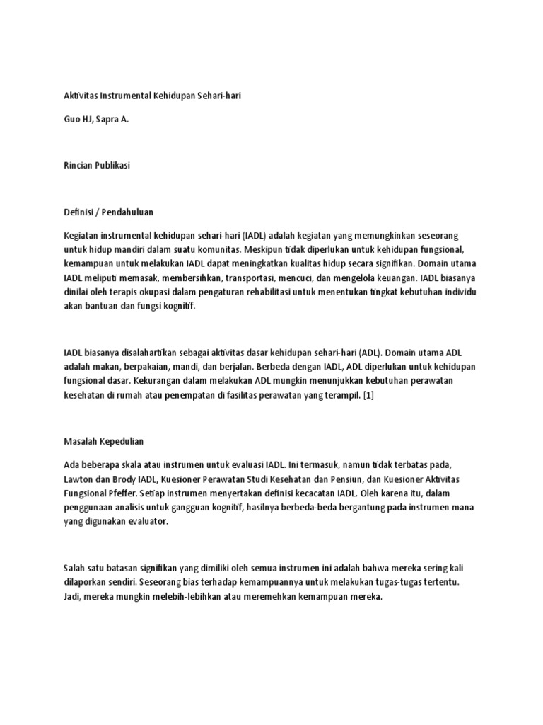 Memahami Aktivitas IADL dan ADL | PDF