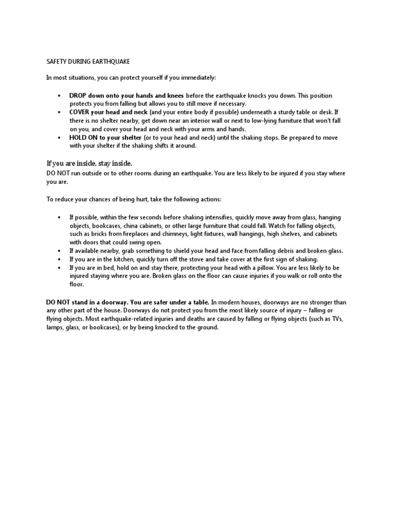 Safety During Earthquake | Download Free PDF | Kitchen | Earthquakes