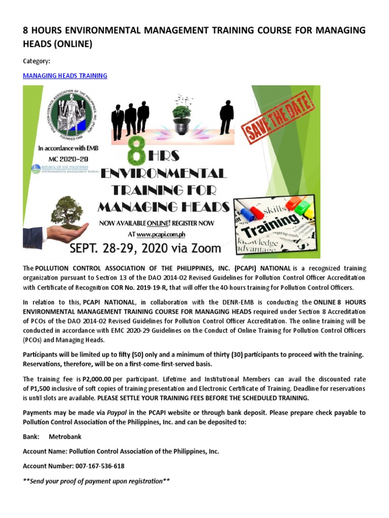 8 Hours Environmental Management Training Course For Managing Heads ...