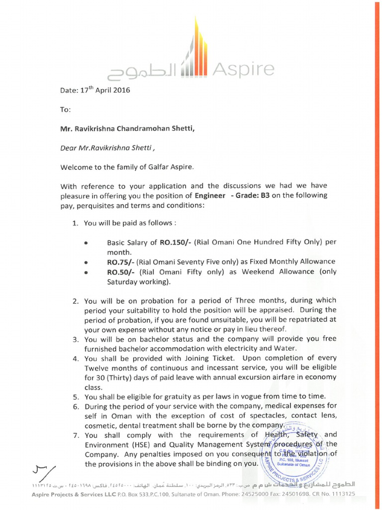 Ravi Offer Letter PDF | PDF