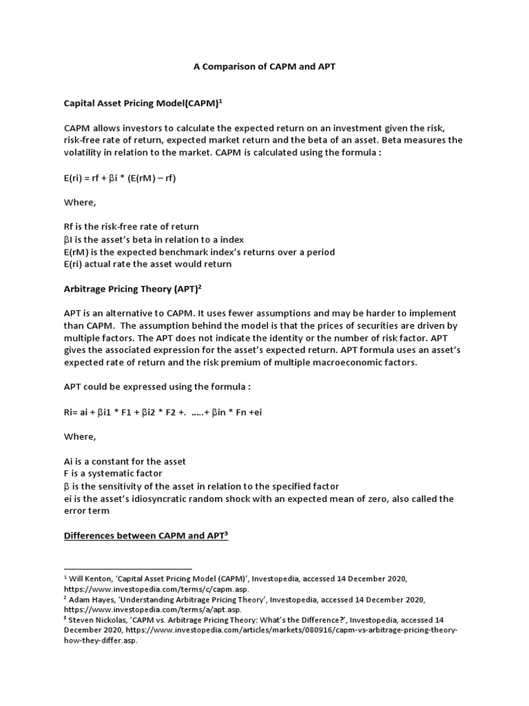 A Comparison of CAPM and APT | PDF | Capital Asset Pricing Model | Beta ...