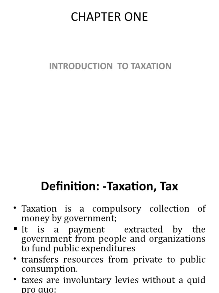 Chapter One: Introduction To Taxation | PDF | Public Finance | Taxes