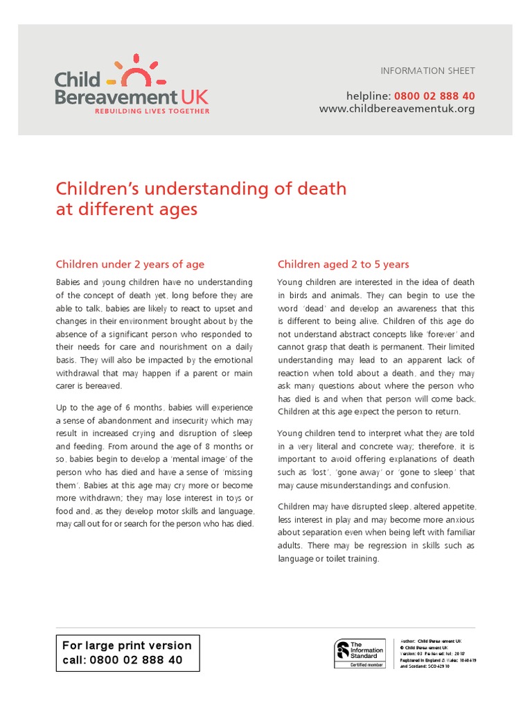Children's Understanding of Death at Different Ages | PDF | Grief ...