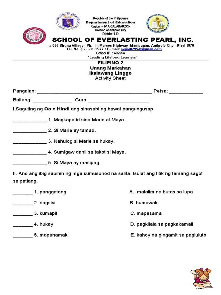 FILIPINO 2 -Activity Sheet- W2