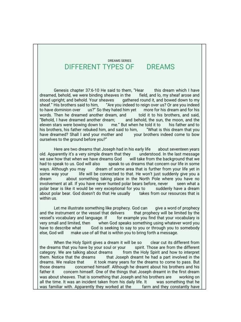 Different Types of Dreams and Their Meanings | PDF | Nature