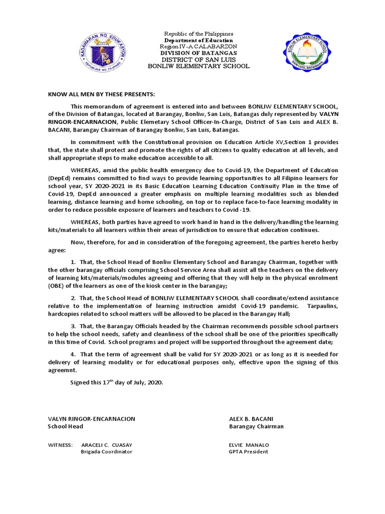 Agreement With Barangay | PDF | Policy | Learning