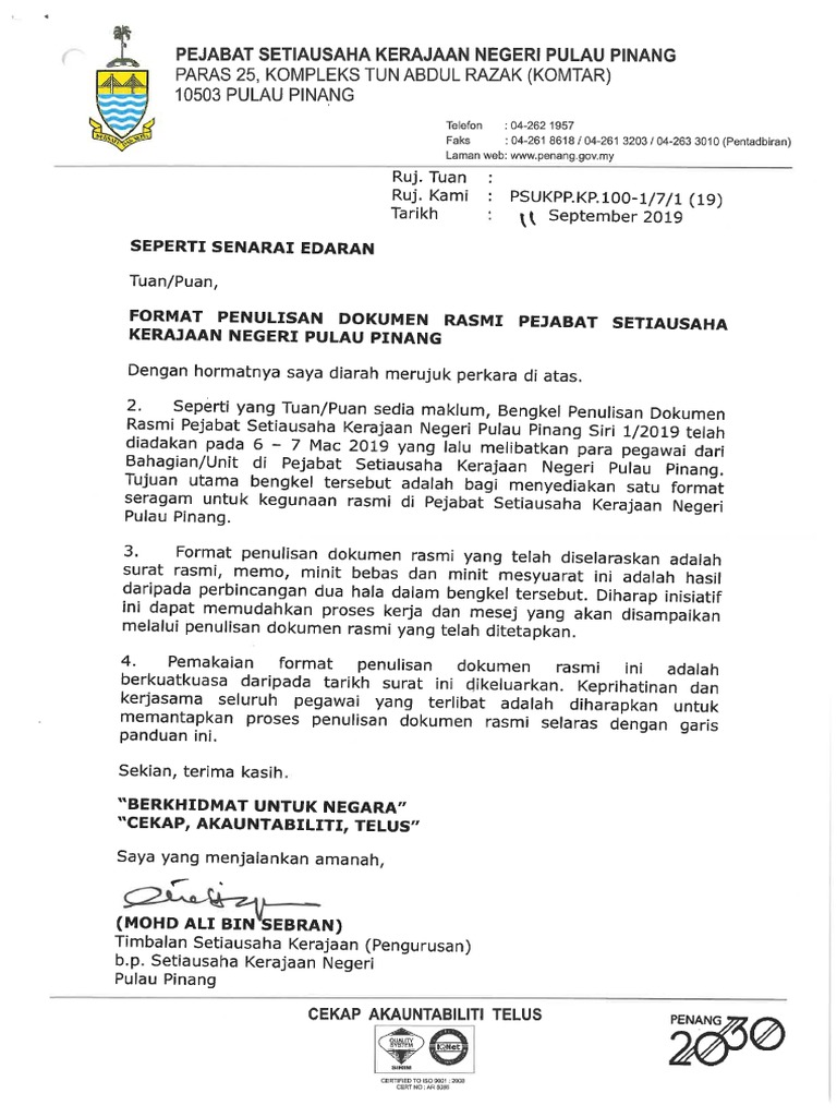 Contoh Penulisan Surat Rasmi PDF | PDF