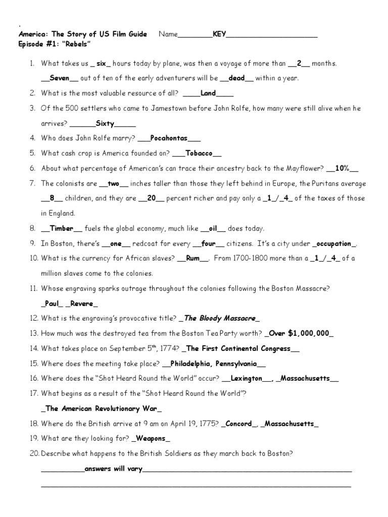 America The Story of US Episode 1 Rebels KEY | PDF