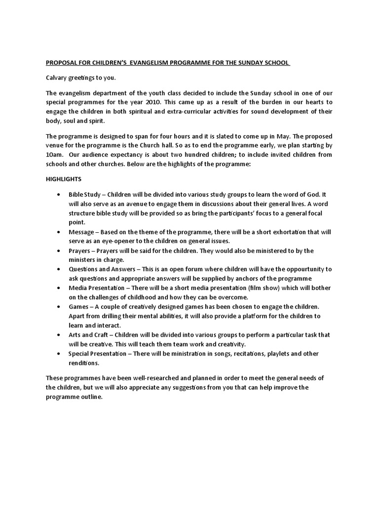 Sunday School Proposal | PDF