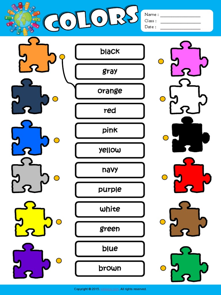 Colors Esl Vocabulary Matching Exercise Worksheet For Kids PDF | PDF