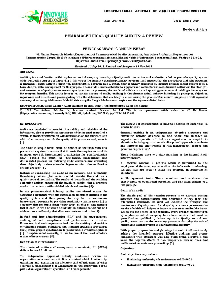 Pharmaceutical Quality Audits A Review | PDF | Internal Audit | Audit
