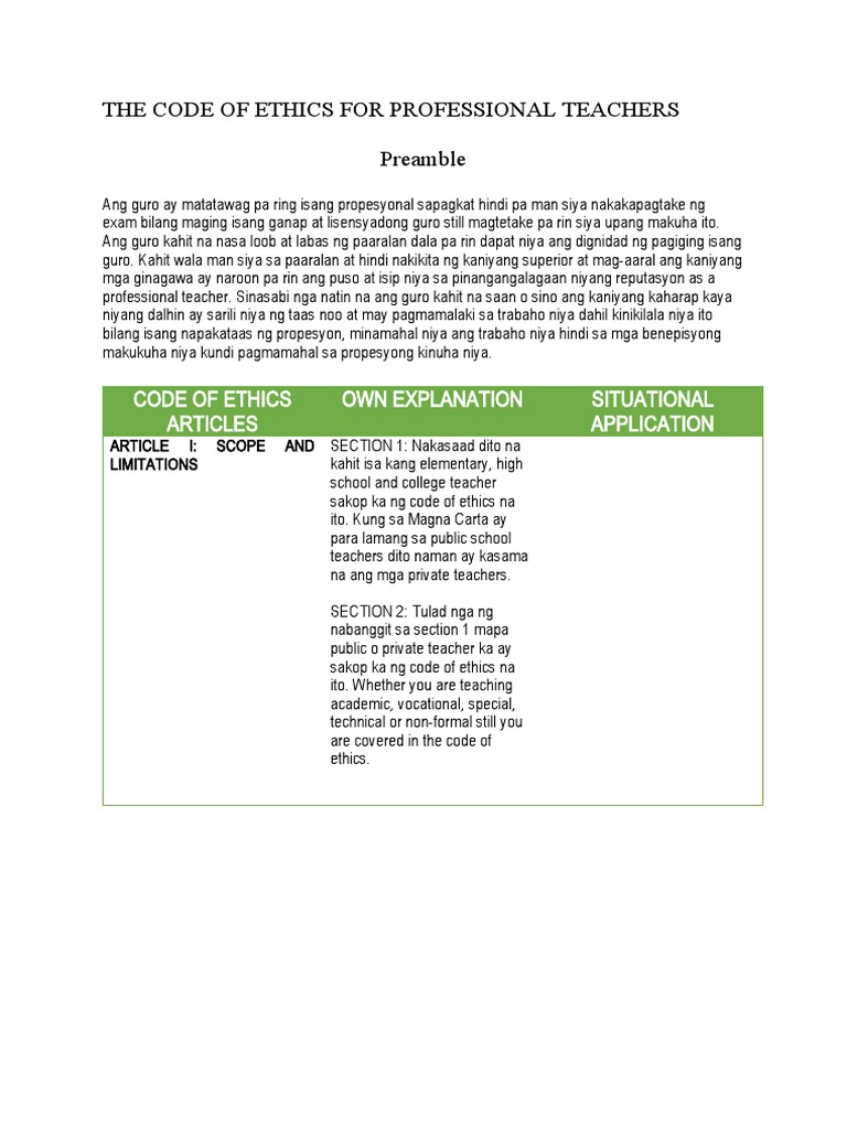 Explanation of Code of Ethics | PDF