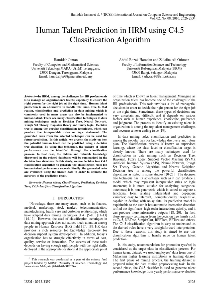 Human Talent Prediction in HRM Using C4.5 | PDF | Statistical Classification | Data Mining