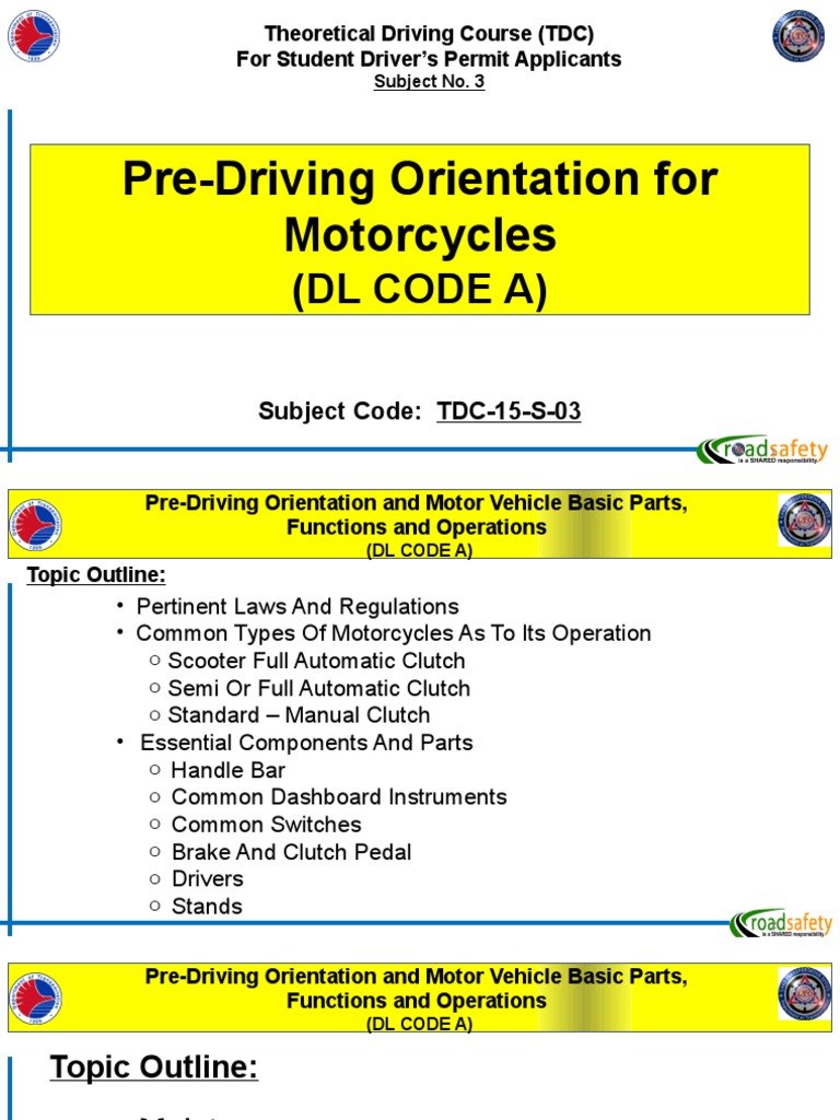 Pre-Driving Orientation For Motorcycles: (DL Code A) | PDF | Clutch ...
