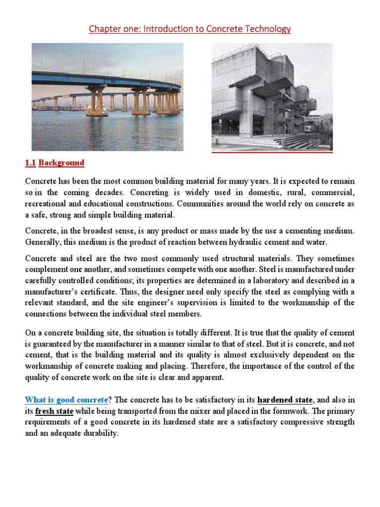 Introduction to Concrete Technology | PDF | Concrete | Cement