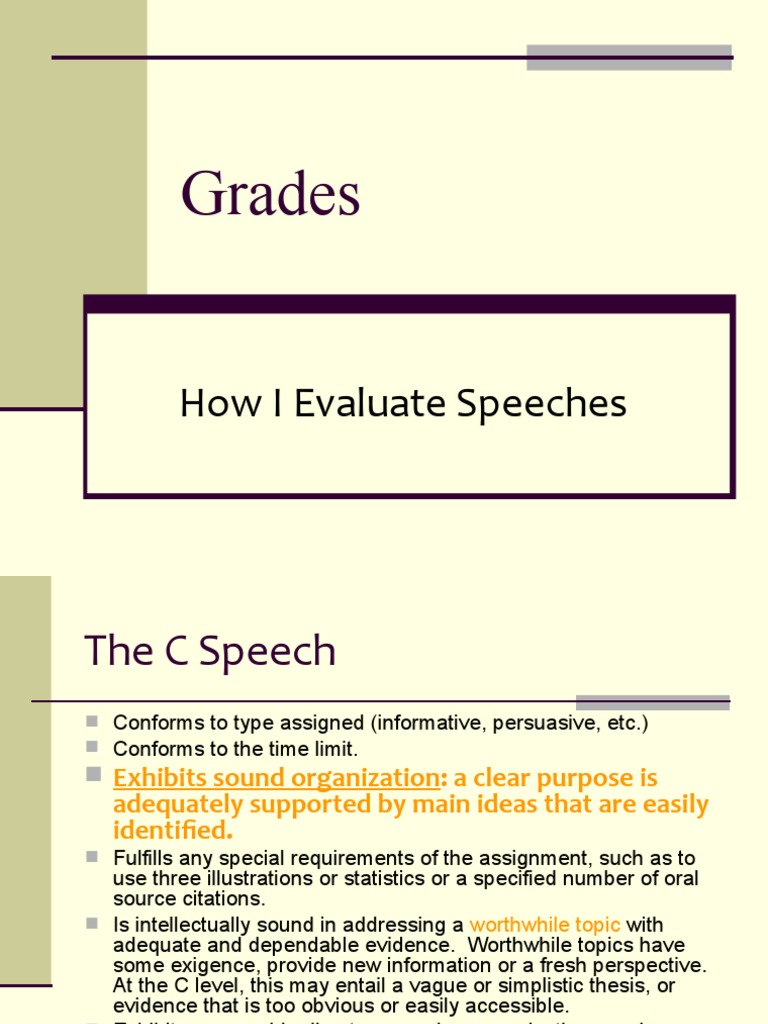 Grades: How I Evaluate Speeches | PDF | Evidence | Information