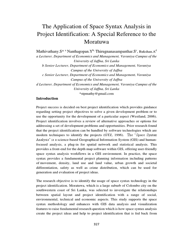 The Application of Space Syntax Analysis in Project Identification: A ...