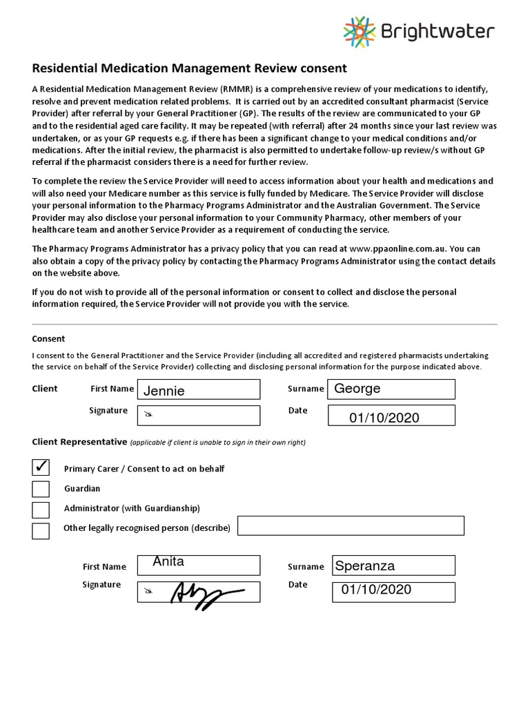 Residential Medication Review Consent Form PDF | PDF | General ...