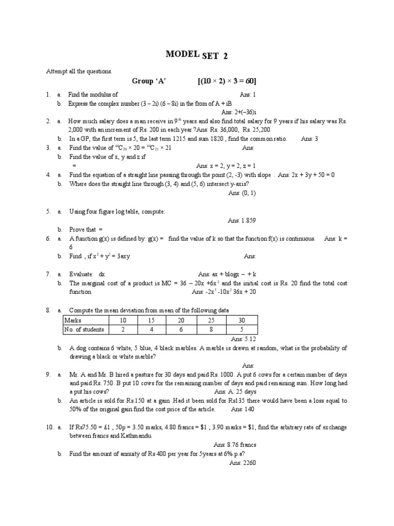 Model Set 2: Group A' ( (10 × 2) × 3 60) | Download Free PDF | Interest ...
