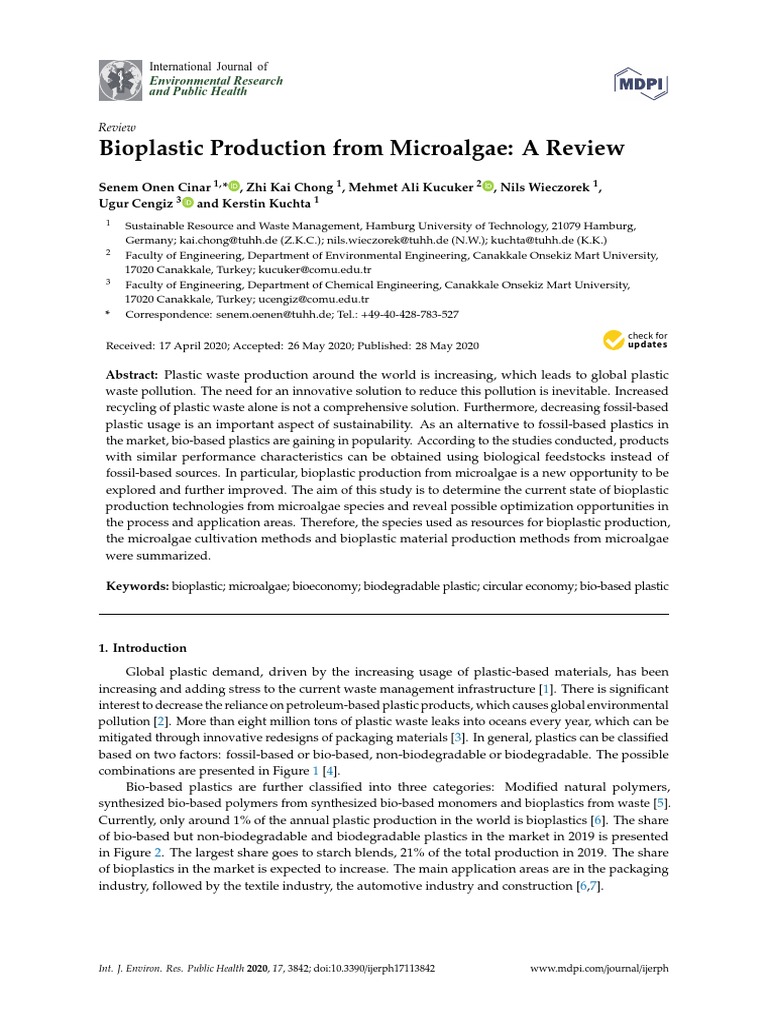 Bioplastic Production From Microalgae: A Review: Environmental Research ...