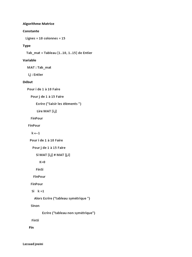Algorithme Matrice Ex5 PDF | PDF