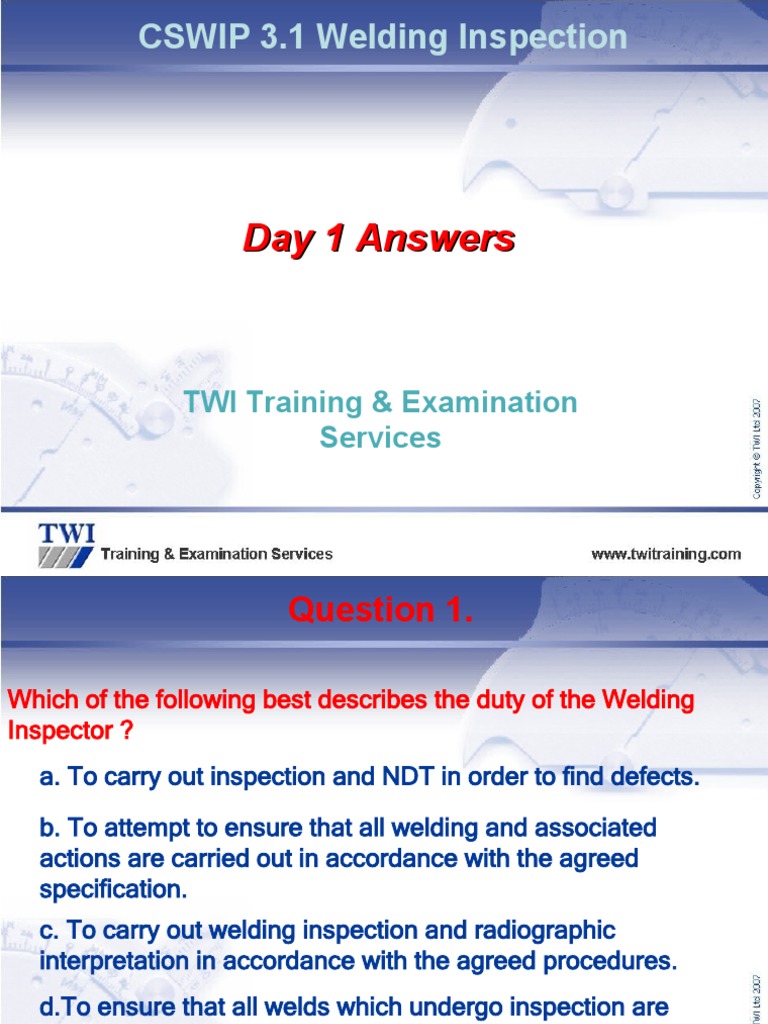 CSWIP 3.1 Welding Inspection Practice Questions and Answers | PDF ...