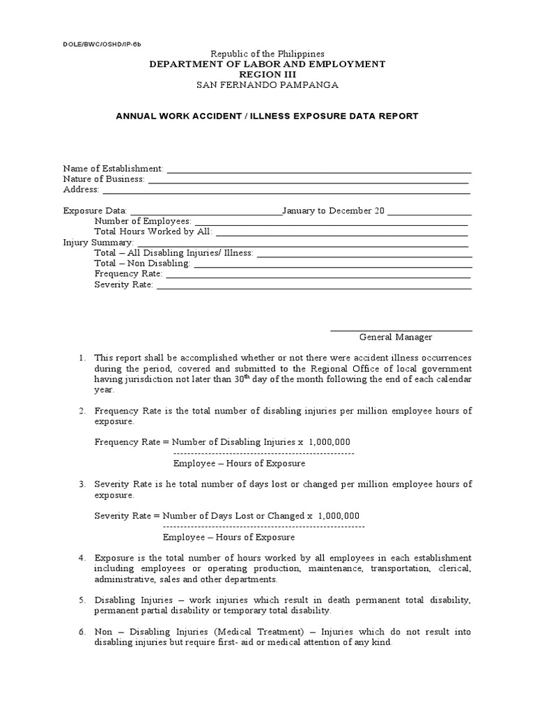 Annual Work Accident Exposure Report | PDF | Labor Relations | Employment