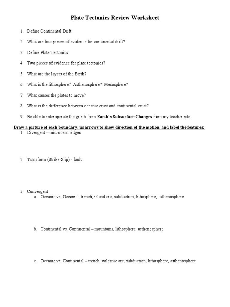 Plate Tectonics Review Worksheet | PDF | Plate Tectonics | Earth