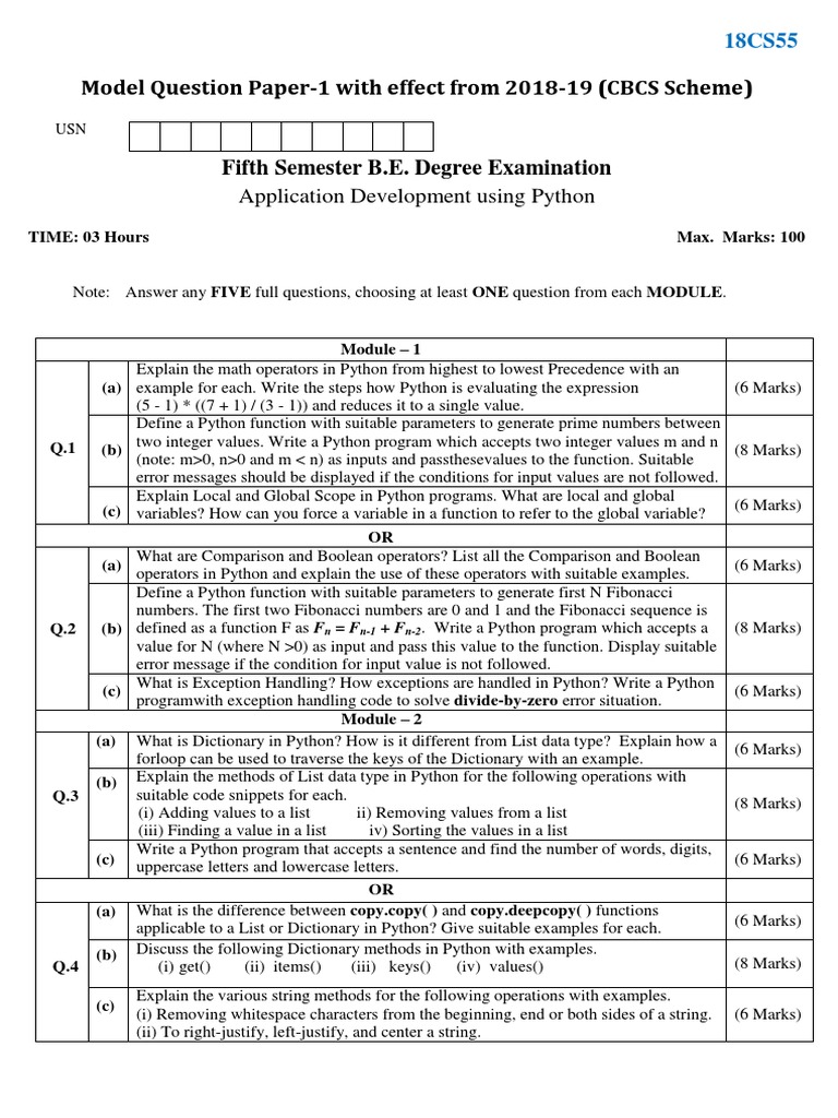 18CS55 - Model QP | PDF | Python (Programming Language) | Regular ...