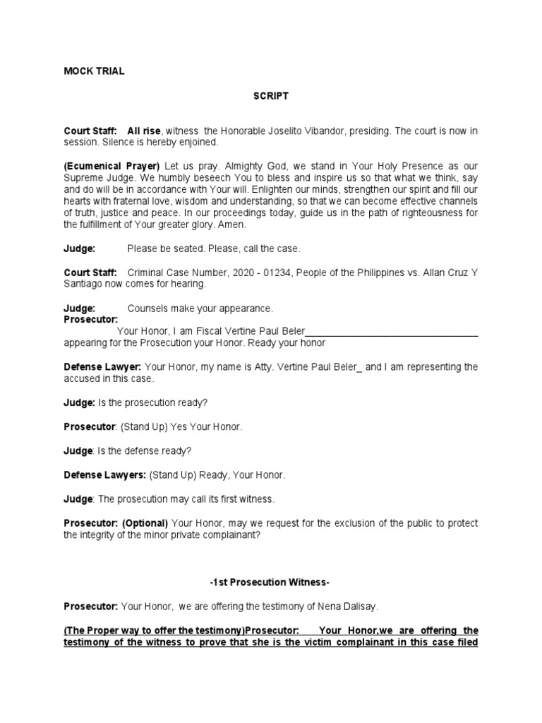 Mock Trial | PDF | Witness | Prosecutor