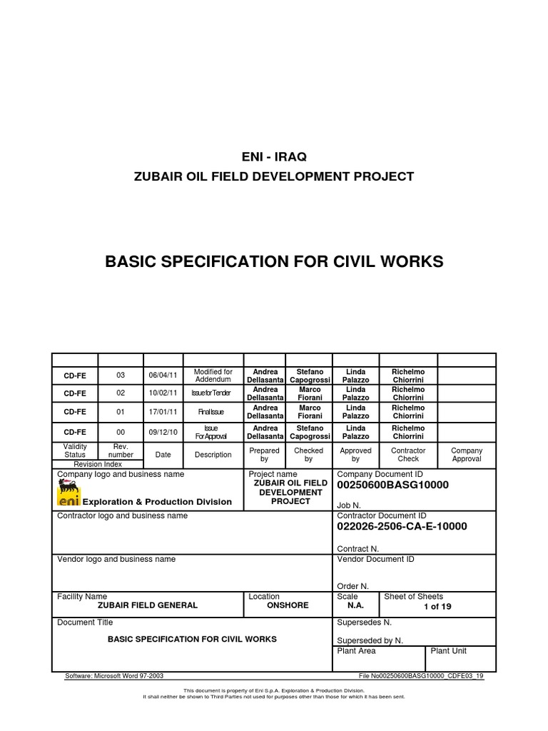 Basic Specification For Civil Works | PDF | Specification (Technical ...