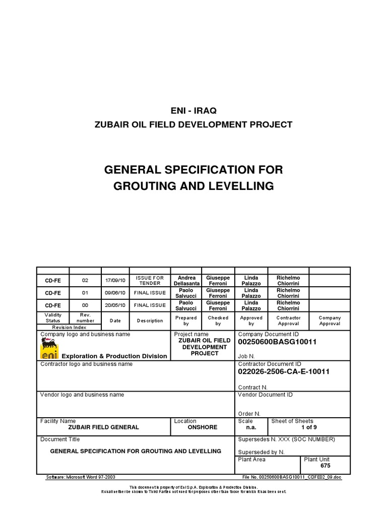 General Specification For Grouting and Levelling | PDF | Specification (Technical Standard ...