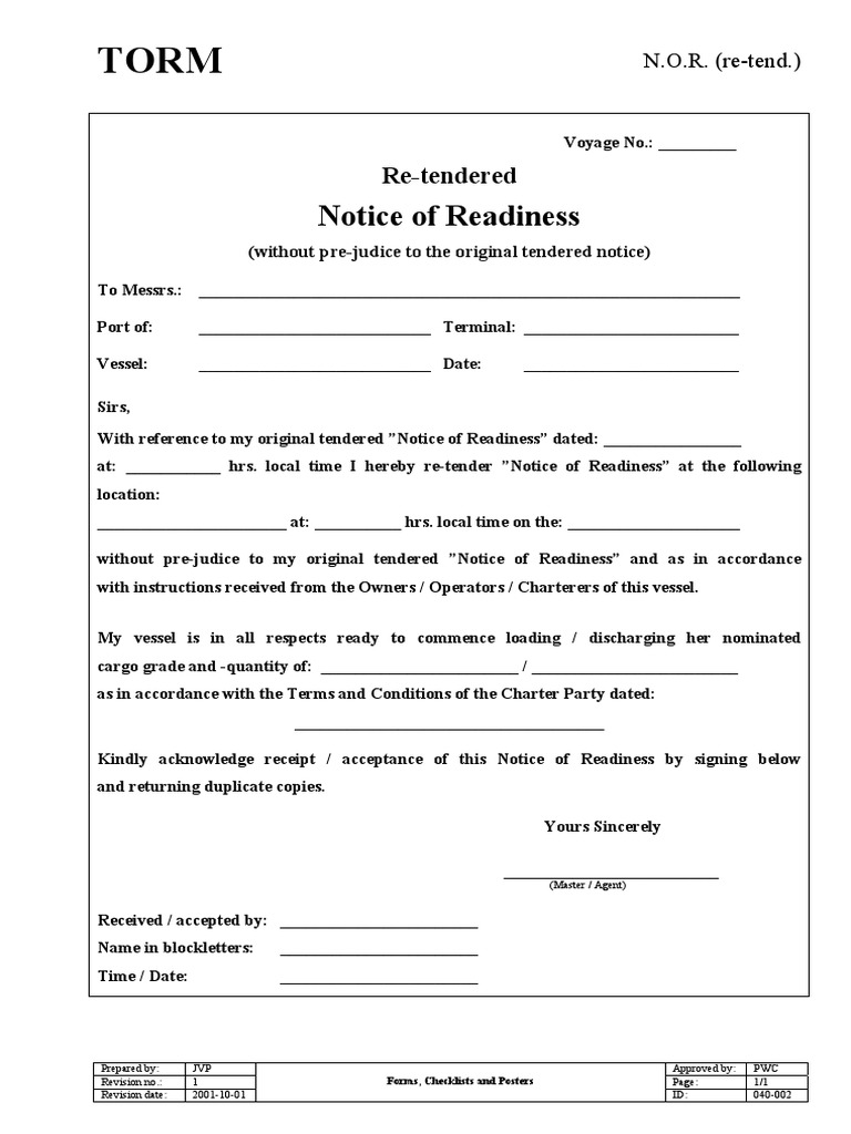 02.notice of Readiness - Re-Tendered | PDF