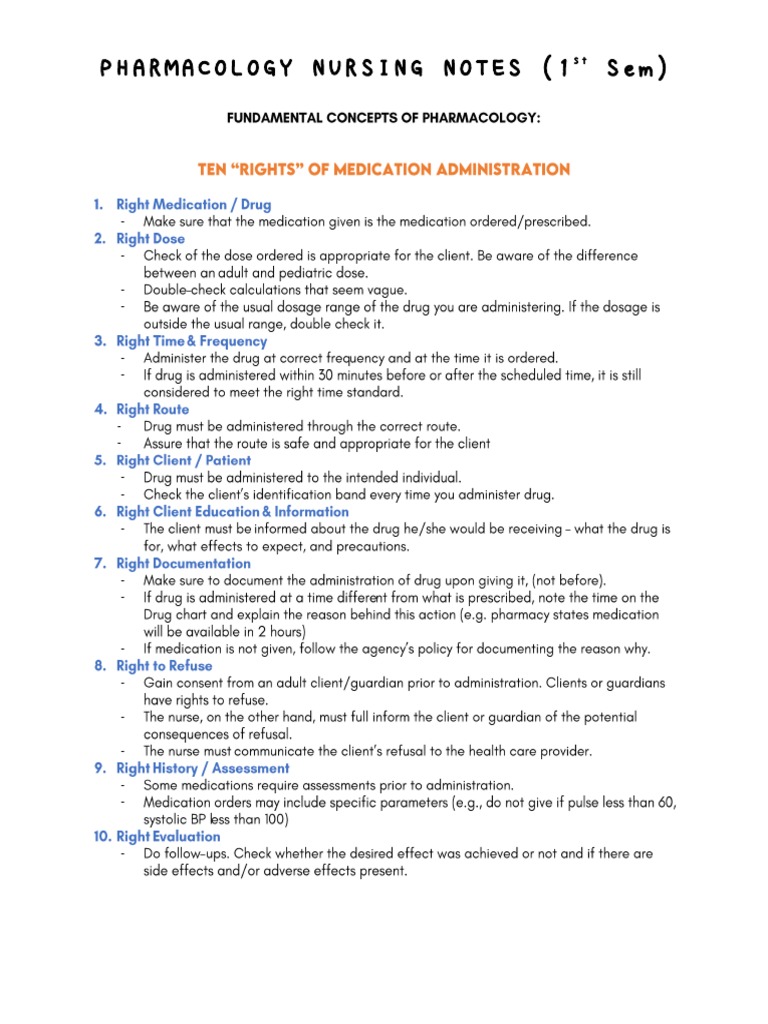 Nursing Pharmacology Notes Overview | PDF