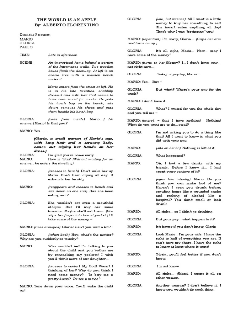 The World Is An Apple By: Alberto Florentino: Dramatic Personae: Mario ...