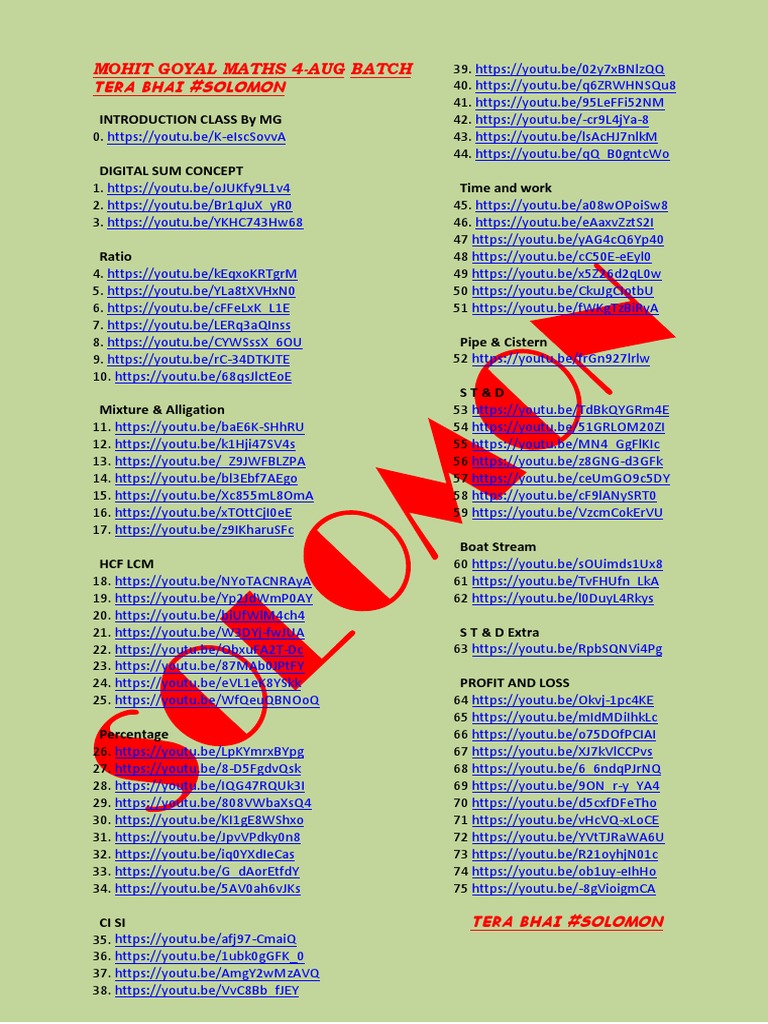 #Solomon Mohit Goyal Maths 4-Aug - Updated | PDF