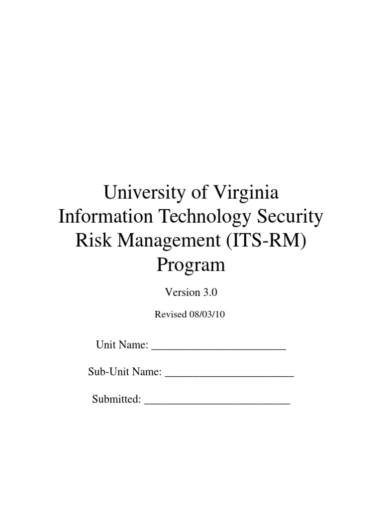University of Virginia Information Technology Security Risk Management ...