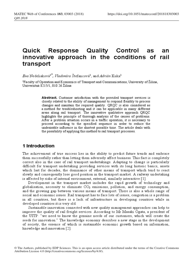 Quick Response Quality Control As An Innovative Ap | PDF | Rail ...