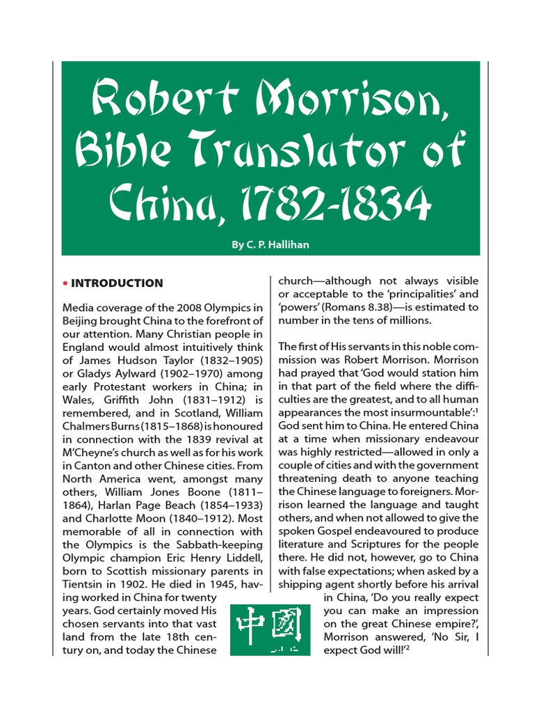 Robert Morrison, Bible Translator of China, 1782-1834: by C. P ...